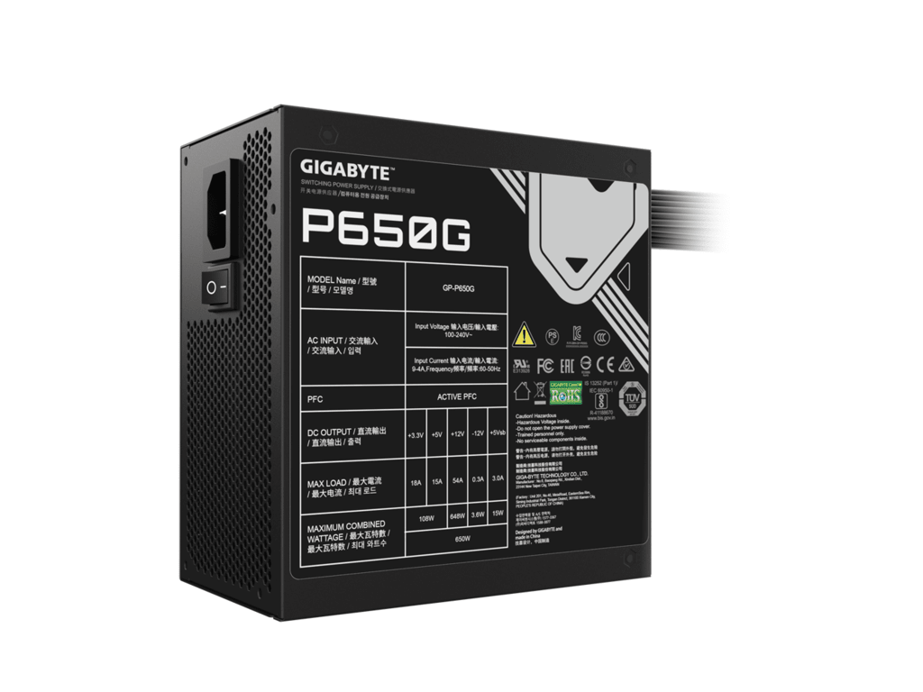 Gigabyte PSU 650W Gold,80+, ATX form factor,Active PFC, 6xSATA,4xPCIe 6 ...